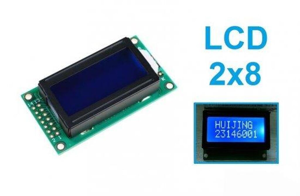 LCD karakter displej 2x8 - Tip: LCD karakter modul, 2 reda x 8