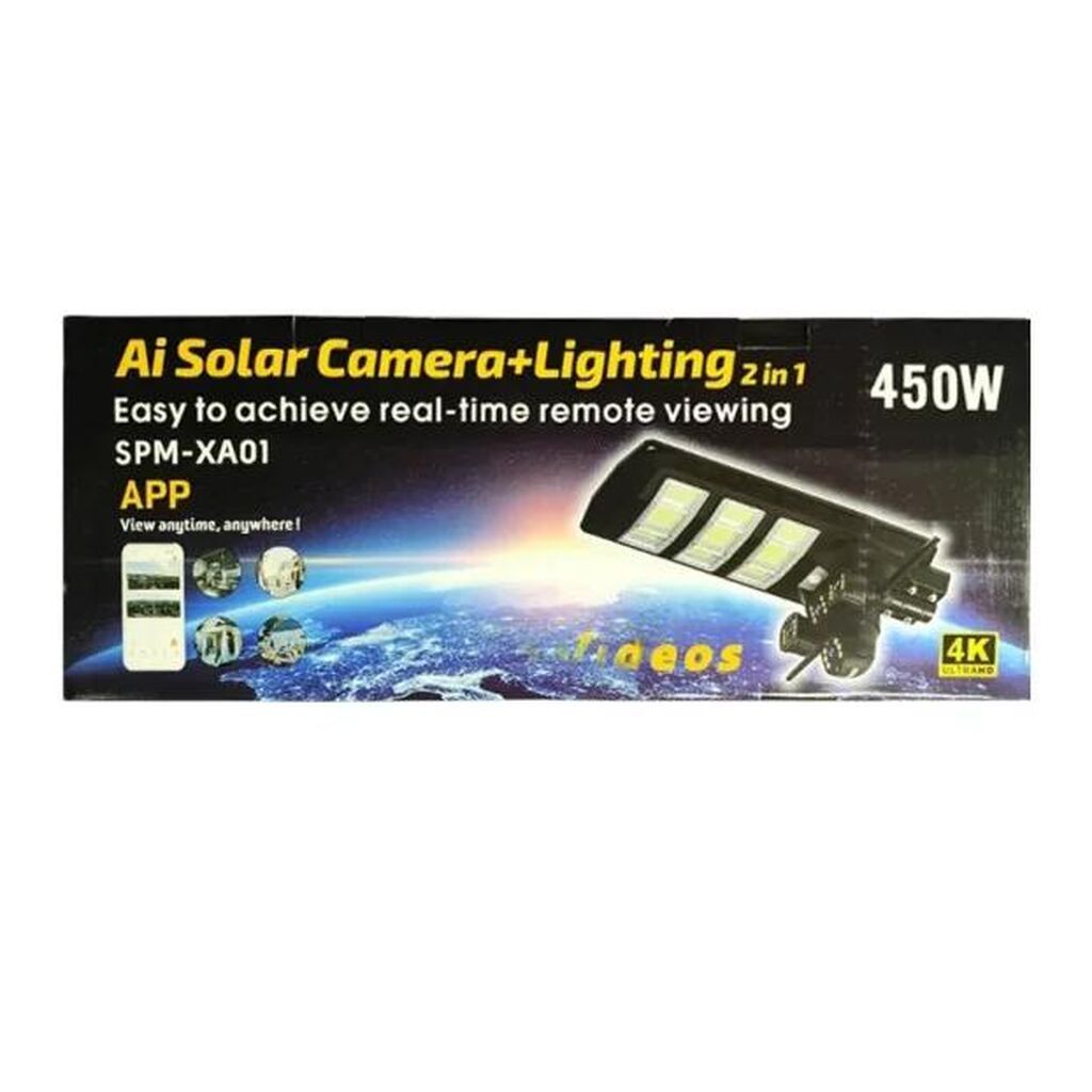 AI Solar Camera + Lighting 2 u 1 (SPM-XA01) – 450W, 4K Ultra HD