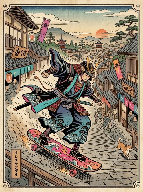 Skateboard samuraj