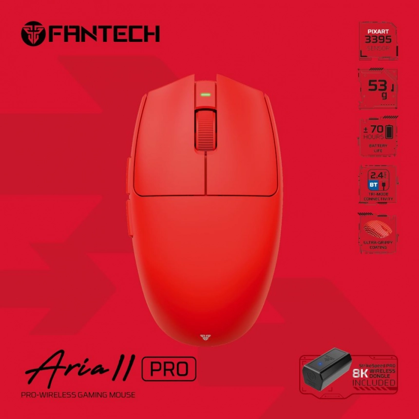 Mis Wireless Gaming Fantech XD7V2P Aria II PRO crveni