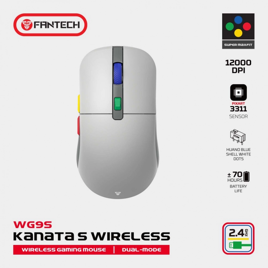 Mis Wireless Gaming Fantech WG9S Kanata S sivi