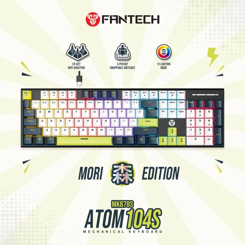 Tastatura Mehanicka Gaming Fantech MK878S RGB Atom 104S Mori bela (Red switch)