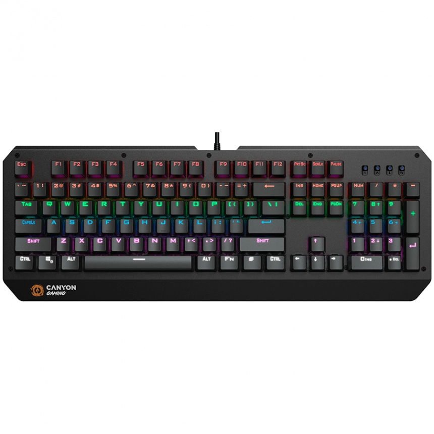 CANYON Hazard GK-6, Wired multimedia gaming keyboard with lighting effect, 108pcs rainbow LED, Numbers 104keys, EN double injection layout, cable length 1.8M, 450.5*163.7*42mm, 0.90kg, color black