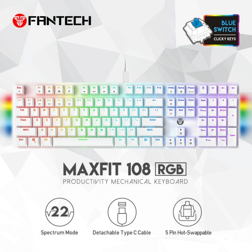 Tastatura Mehanicka Gaming Fantech MK855 RGB Maxfit 108 Space Edition (Blue switch)