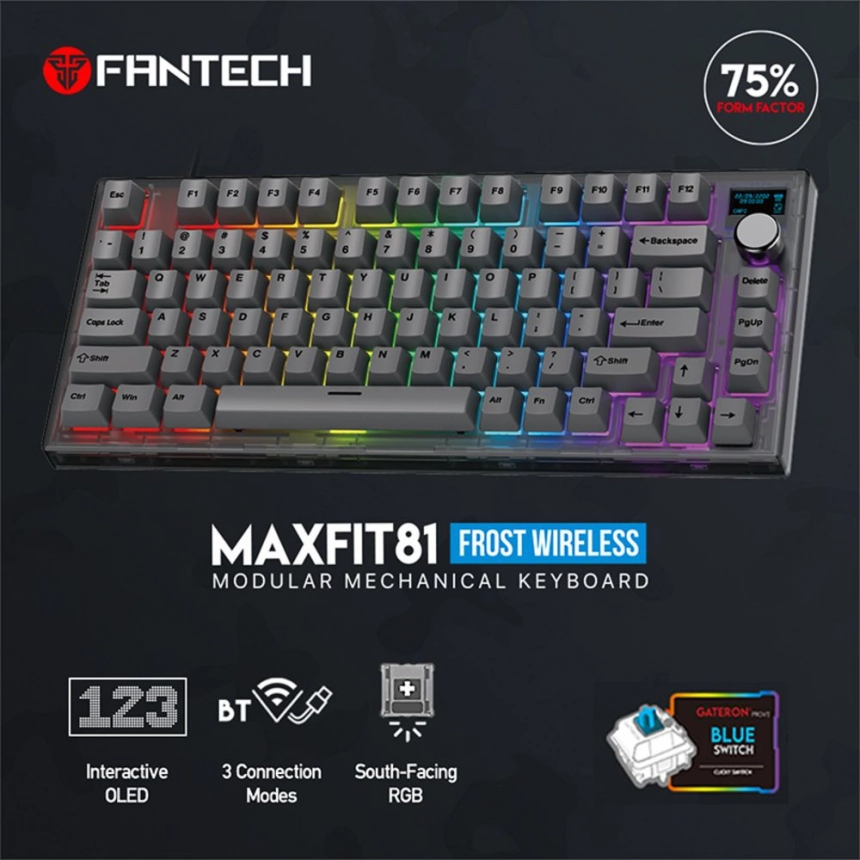 Tastatura Mehanicka Gaming Fantech MK910 RGB PBT Maxfit81 Frost Wireless crna (blue switch)