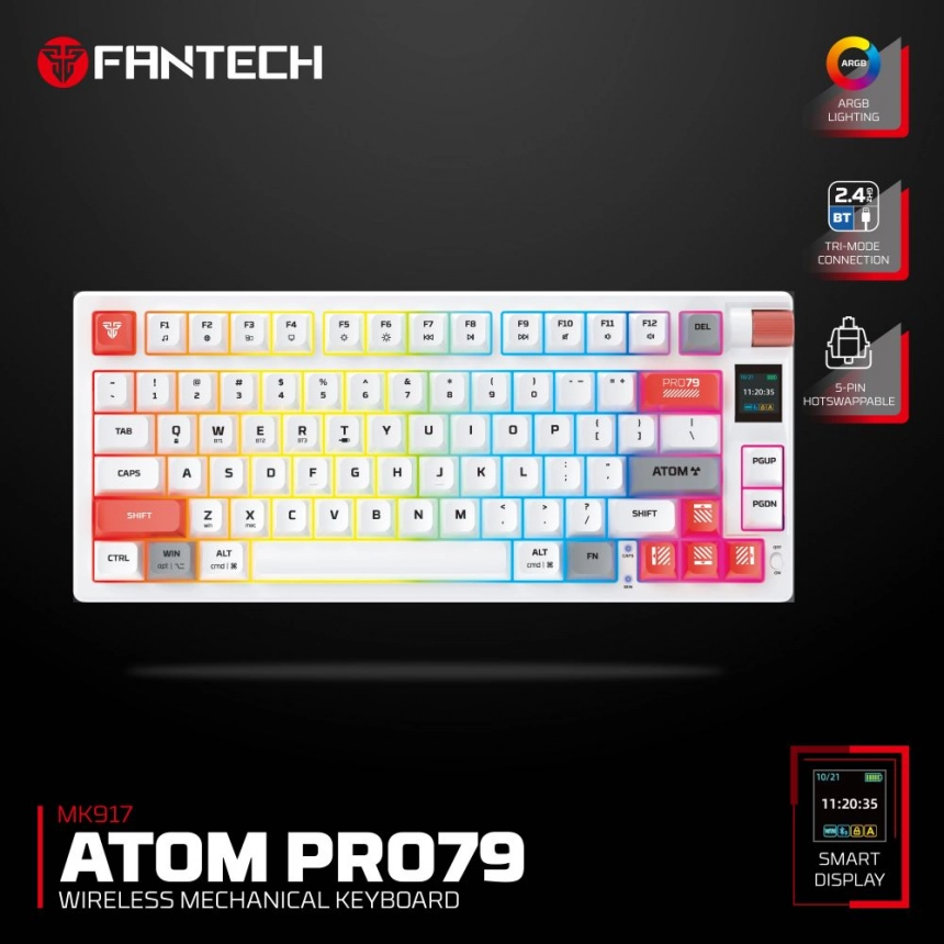 Tastatura Mehanicka Gaming Fantech MK917 RGB Atom PRO79 Wireless bela (Blue switch)