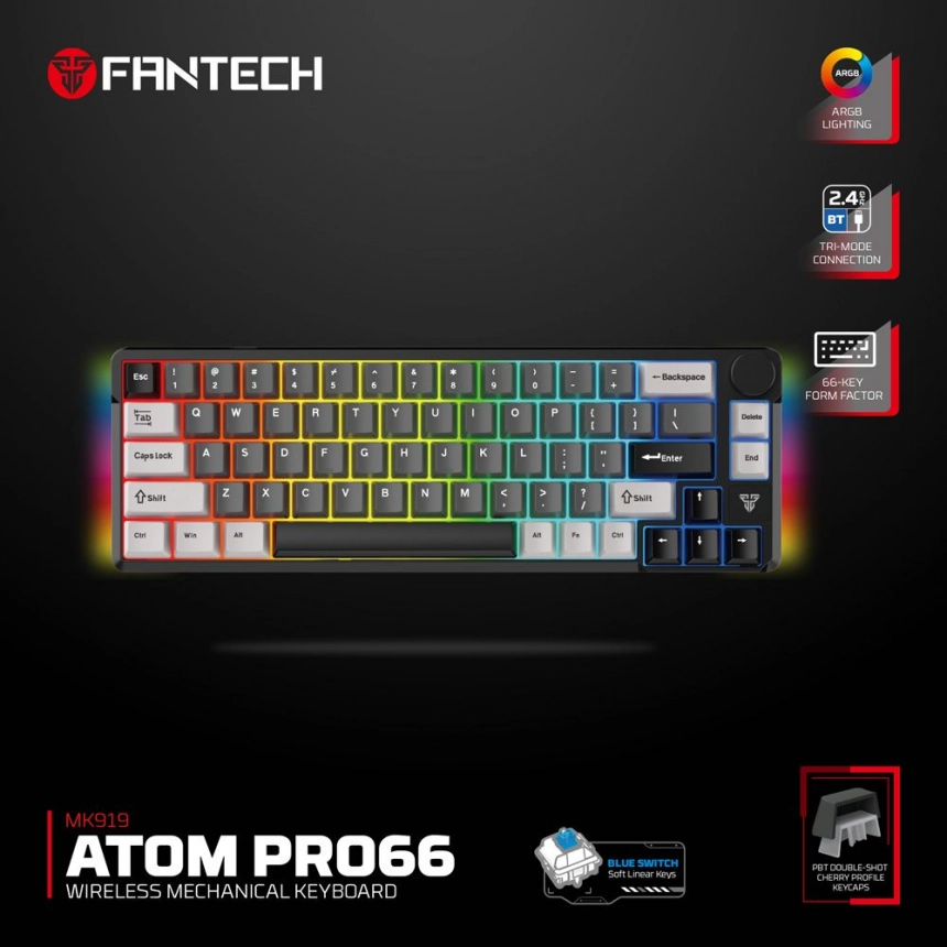 Tastatura Mehanicka Gaming Fantech MK919 Atom PRO66 crna (Blue switch)