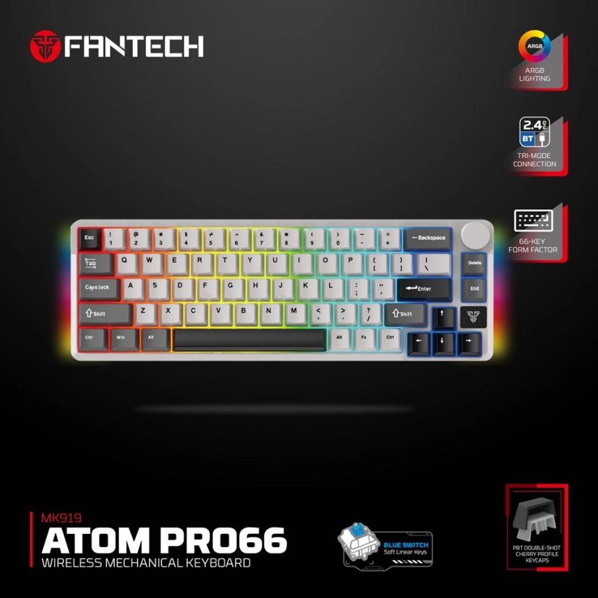 Tastatura Mehanicka Gaming Fantech MK919 Atom PRO66 siva (Blue switch)