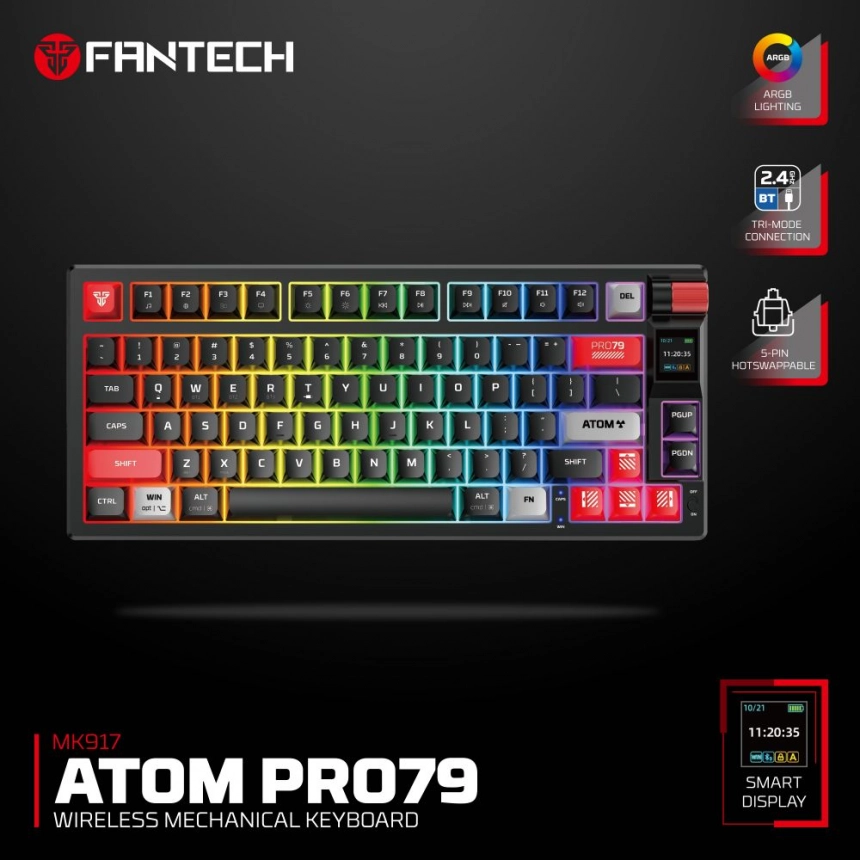 Tastatura Mehanicka Gaming Fantech MK917 RGB Atom PRO79 Wireless crna (Red switch)