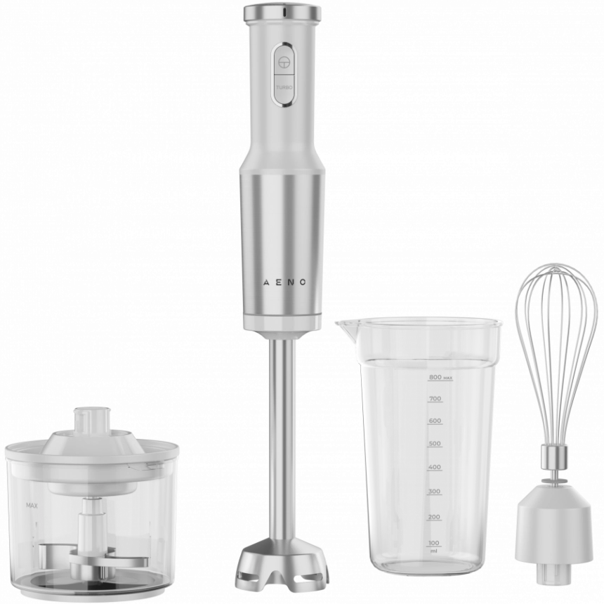 Aeno Hand Blender, 1200W in CB, White, Tiger Teeth Cutter, Whisk, Food Processor, Cup