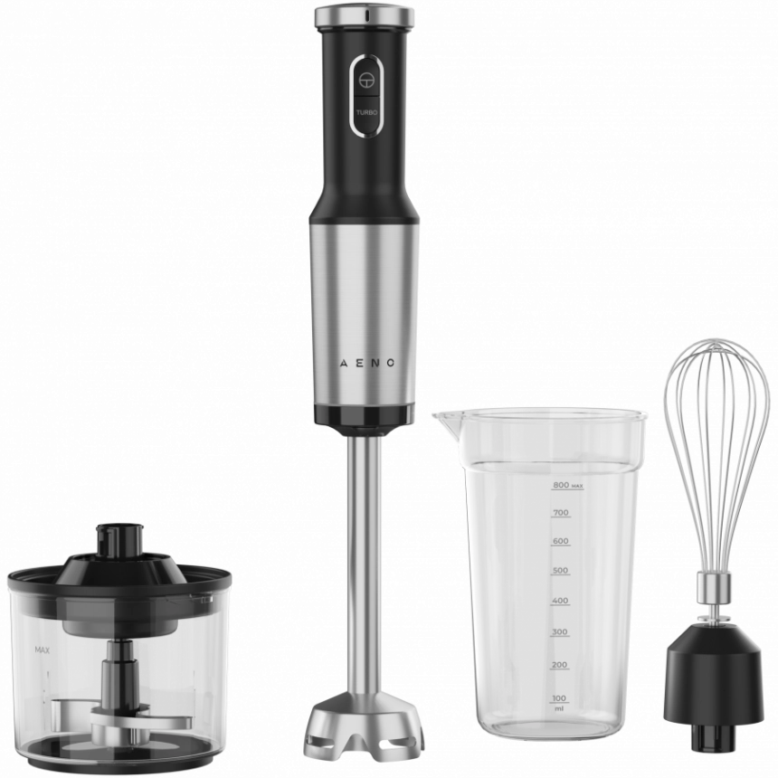 Aeno Hand Blender, 1200W in CB, Black, Tiger Teeth Cutter, Whisk, Food Processor, Cup