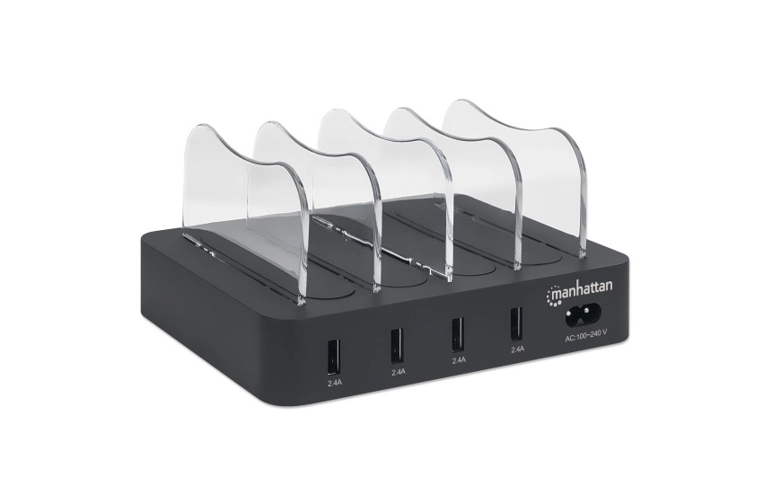 USB punjač 4-port Manhattan 102261 5V/2.4V/34W/držač za telefon Crni