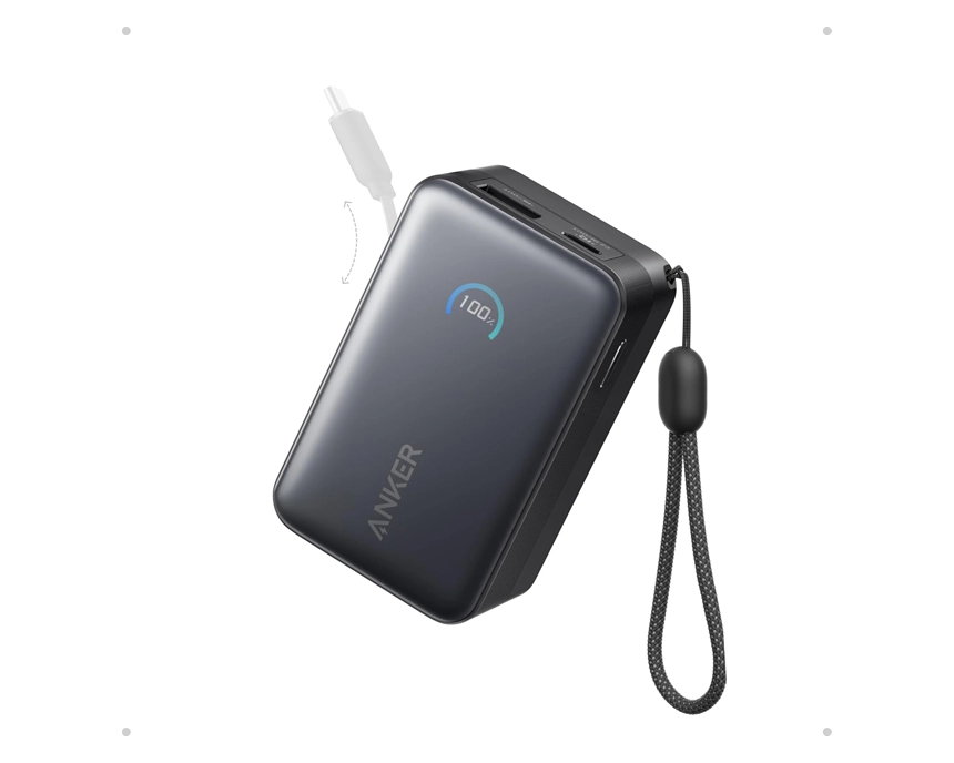 ANKER Nano 10000mAh, 45W, sa ugrađenim USB-C kablom na izvlačenje, Power Bank crni