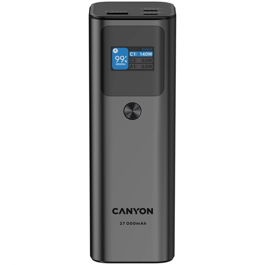 CANYON power bank PB-2010 TFT 27000 mAh 97.2Wh PD140W QC 3.0 Dark Grey