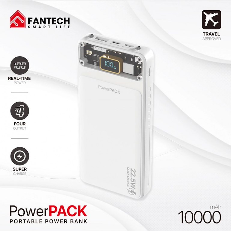 Power bank Prenosiva baterija Fantech T1 10000mAh QC, PD, 22.5W beli