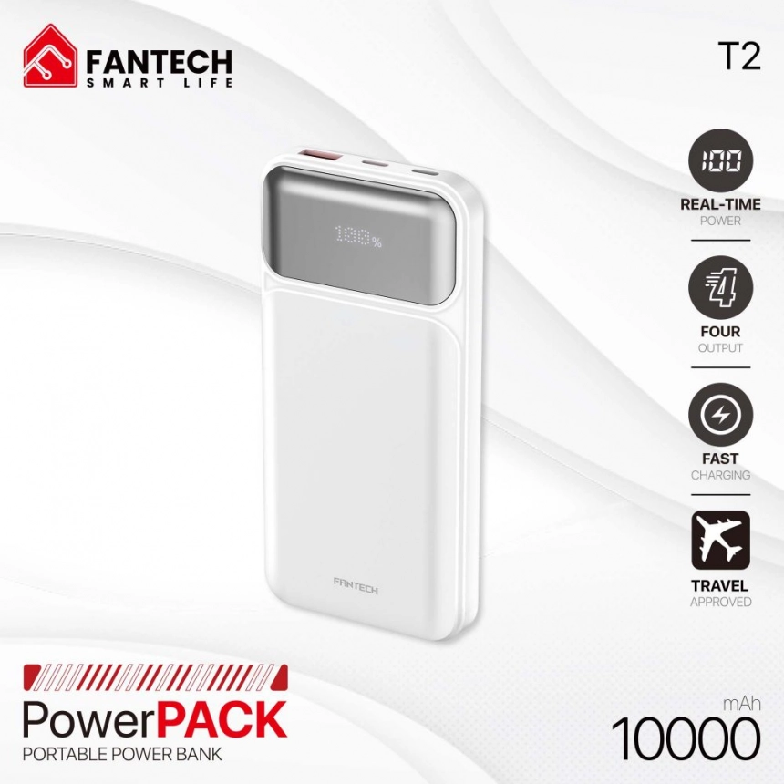 Power bank Prenosiva baterija Fantech T2 10000mAh QC, PD, 22.5W beli