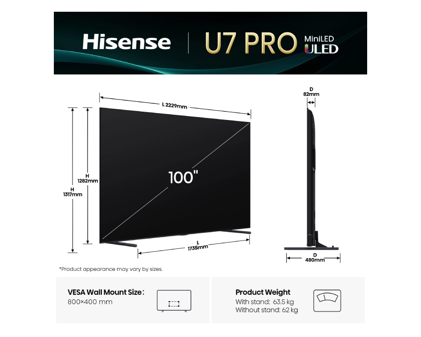 HISENSE 100 inča 100U7Q PRO Mini-LED 4K UHD Smart TV