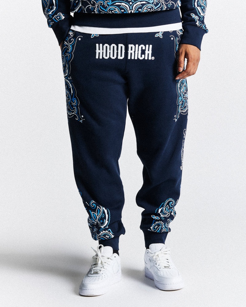 Hoodrich Motif Muške Jogger Pantalone Tamnoplave Bijele Plave Srbija | 96TXZMLRI