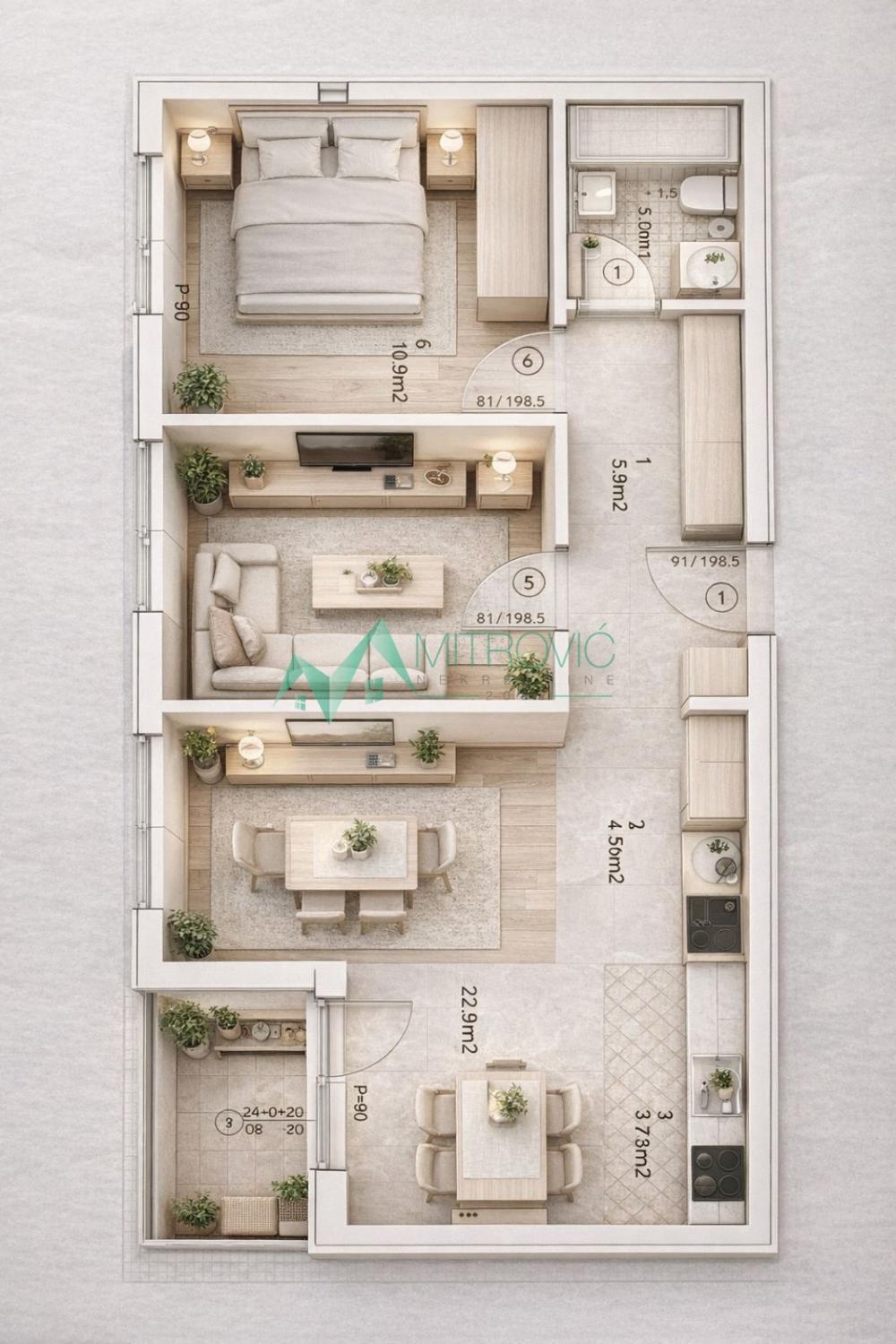 Dvoiposoban stan na prodaju, 58m2, 203.100€