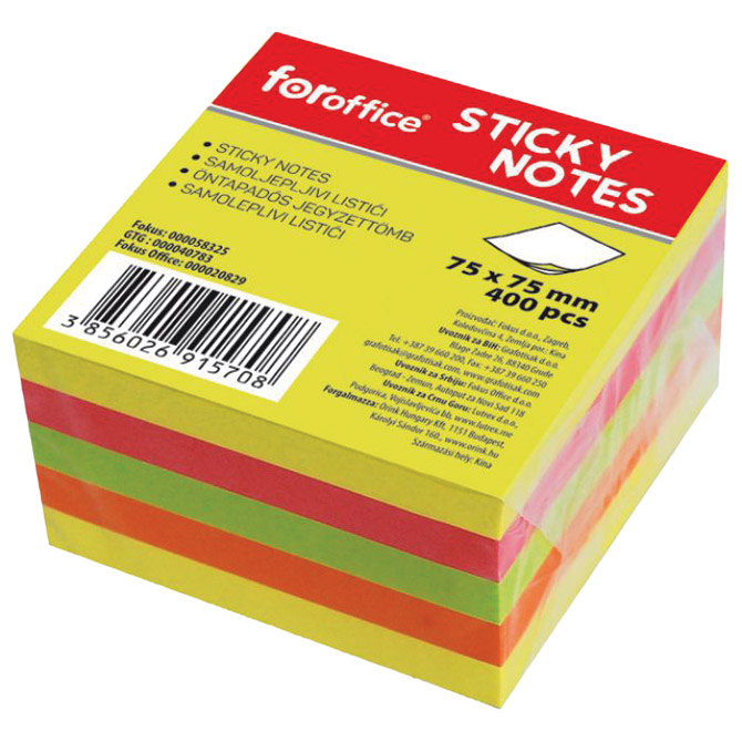Blok samolepljiv kocka 75x75mm 400L FORoffice neon