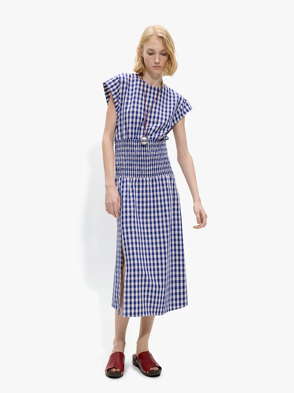 MIDI DRESS WITH SQUARES WITH RUCHED DETAIL