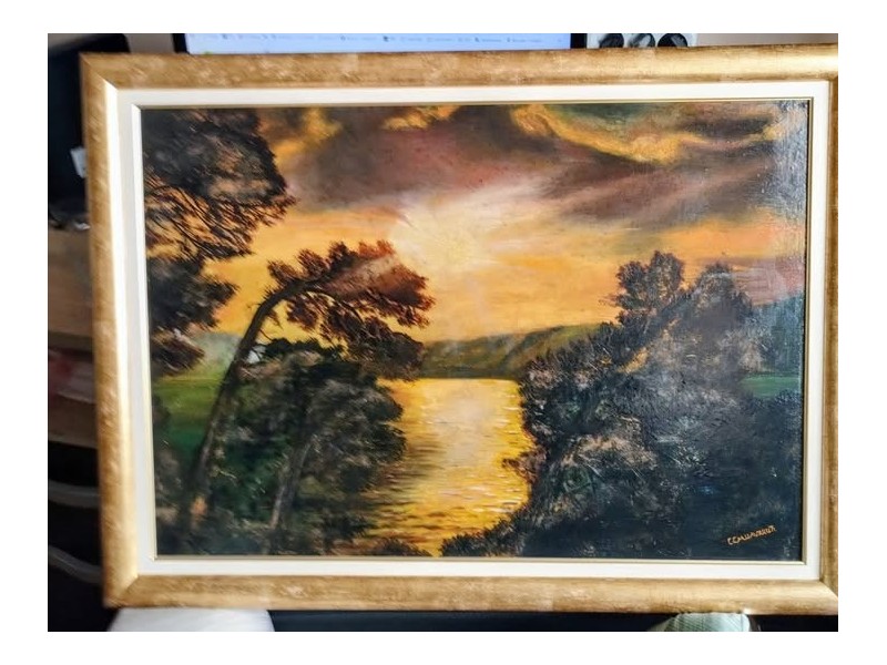 Suton peizaž potpisana. uramljena,70x52.na lesonitu