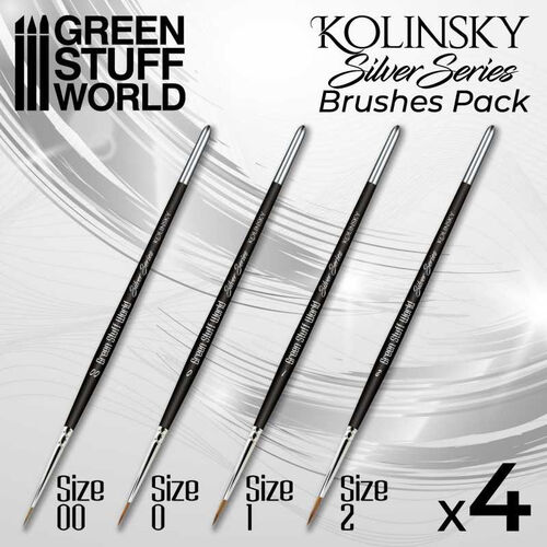 Green Stuff World 10193 Kolinsky Brushes Silver Series Pack (4 pcs / 00 / 0 / 1 / 2)