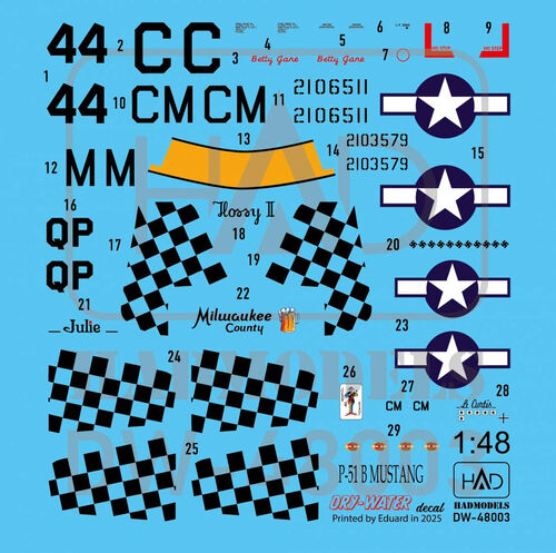 NEW! HAD Models 48003 North American P-51 B/C Mustang - Dry-Water Decal Sheet