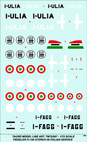 NEW! TAURO MODEL 72-587 Fieseler Fi-156 Storch in Italian Service