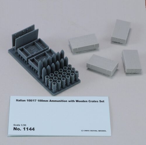 Royal Model di R. Reale 1144 Italian WWII 100/7 100 mm Ammunition with Wooden Crates Set