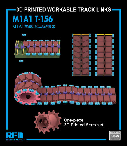 Rye Field Model RM-3035 M1 A1 Abrams - 3-D Printed T-156 Workable Track Links