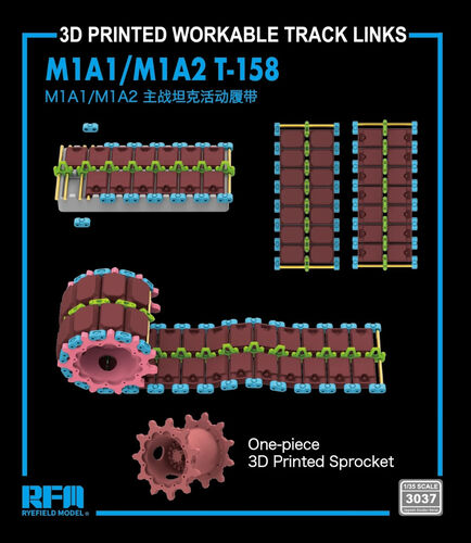 Rye Field Model RM-3037 M1 A1/A2 Abrams - 3D-Printed T-158 Workable Track Links