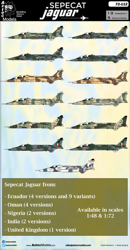 NEW! Aztec 72D112 Sepecat Jaguar in Ecuador (3), Oman (3), Nigeria (2) India (2), United Kingdom (1)