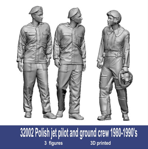 NEW! Glowel Miniatures 32002 Polish Jet Pilot and Ground Crew 1980s-1990s (3 Figures / 3D-Printed)
