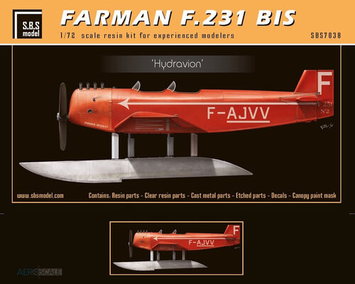 NEW! SBS Model K7038 Farman 231 Bis - 'Hydravion' Float Plane