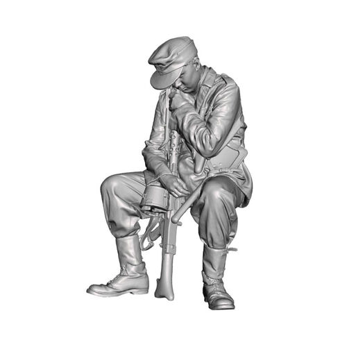 3d Scale Model Universe 35F055 German WW2 Mid–Late War Army MG-34 Machine Gunner – Resting (1 Figure / 3D-Printed)