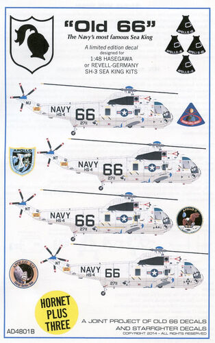 Old 66 Decals AD4801B Sikorsky SH-3D - Apollo 8, 10, 11, & 12 Mission Decals