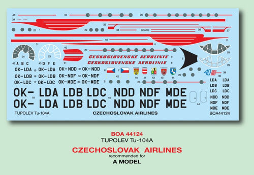 BOA Decals 144124 Tupolev Tu-104 A - Czechoslovak Airlines (for A-Model kits)