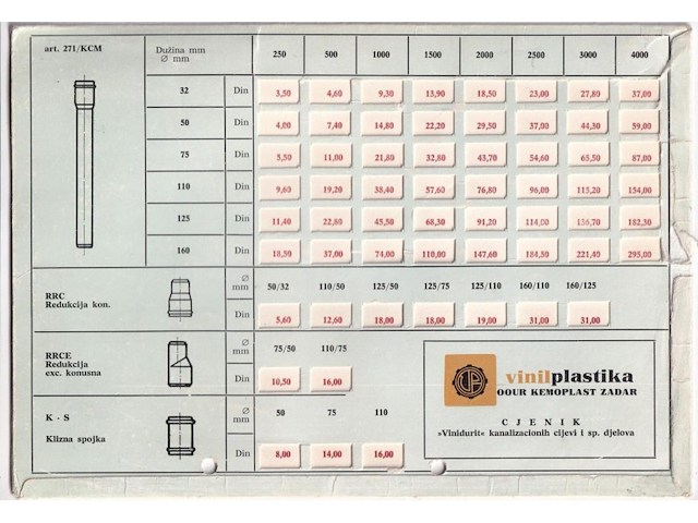 STARI KATALOG -CENOVNIK VINIL PLAST ZADAR