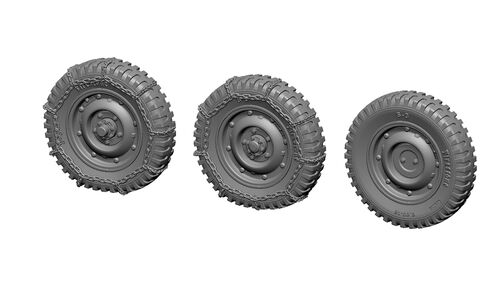 Firma49 T066-35 Wheels for Jeep Willys with Chains (Underinflated)