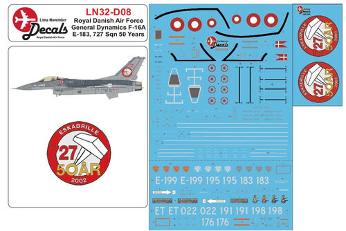 Lima November Decals 32-D08 Royal Danish Air Force F-16 A - 727th Eskadrille 50 Years Scheme