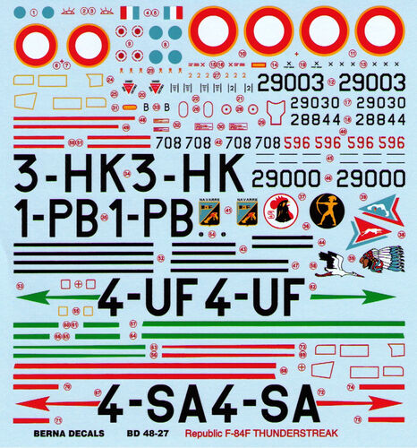 Berna Decals 48027R Republic F-84 F Thunderstreak in French Service (4 schemes)