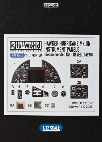 Kits World 3D1321052 Hawker Hurricane Mk.II B - 3D Full colour Instrument Panel (designed to be used with Revell 04968 kit)