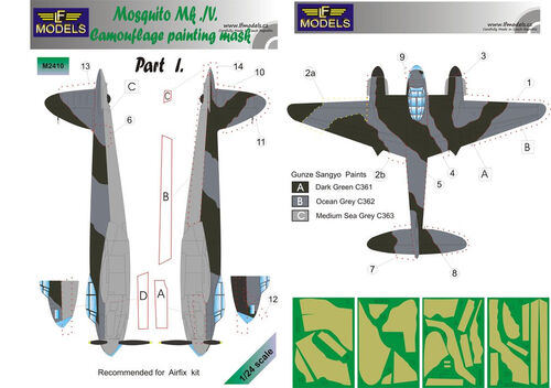 LF Models M2410 D.H. Mosquito Mk. IV Part I Camouflage Painting Mask (For Airfix)