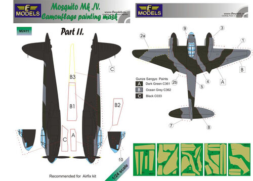 LF Models M2411 D.H. Mosquito Mk. IV Part II Camouflage Painting Mask (For Airfix)