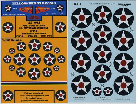 Yellow Wings 32002 US National Insignia 1919-1942 (Part 1) for: SBD-1/2/3, F2A-1/2, F4F-3