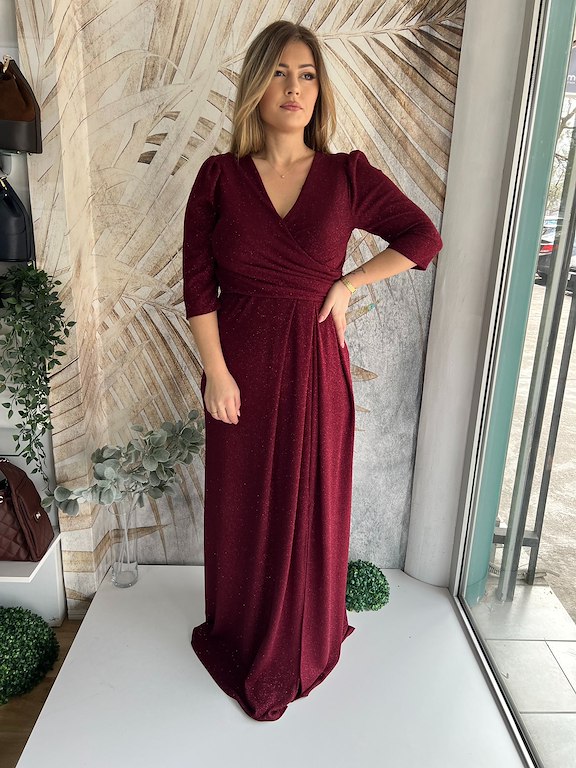 Duga PLUS SIZE haljina sa 3/4 rukavima, bordo (44-50)