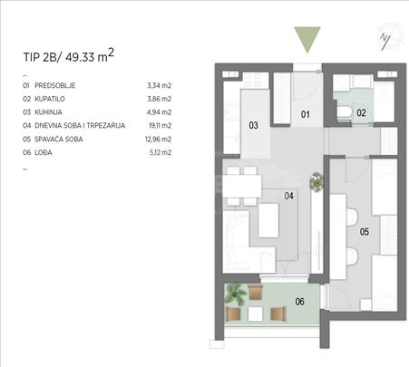Dvosoban stan Airport Garden 49m2
