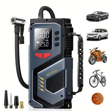WIRELESS AIR PUMP WITH CAR JUMP STARTER AND FLASHLIGHT - 6000MAH/120W