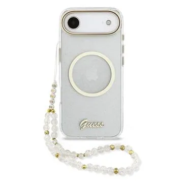 IPHONE AIR GUESS IML GLITTER SCRIPT STRAP CASE - MAGSAFE COMPATIBLE - TRANSPARENT